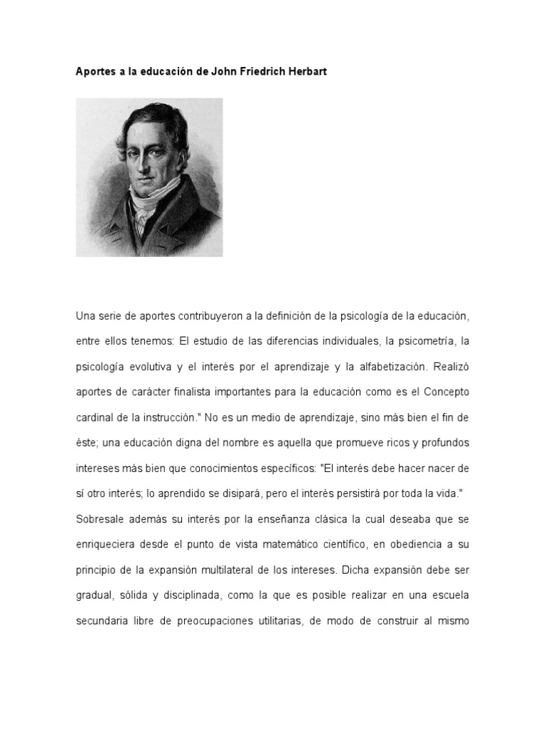 Aportes A La Educación de John Friedrich Herbart | PDF | John Dewey ...