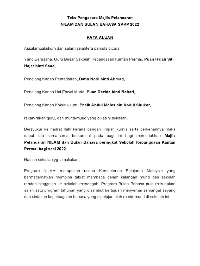 Teks Pelancaran Nilam & Bulan Bahasa | PDF