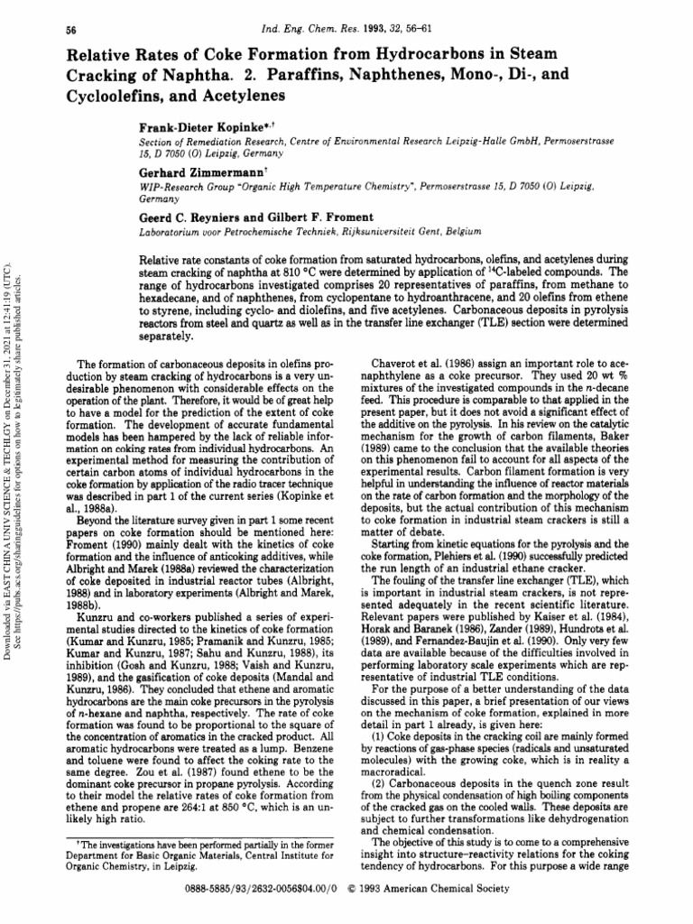 Hydrocarbons Cracking Paraffins, Di-,: Relative of Formation From in of ...