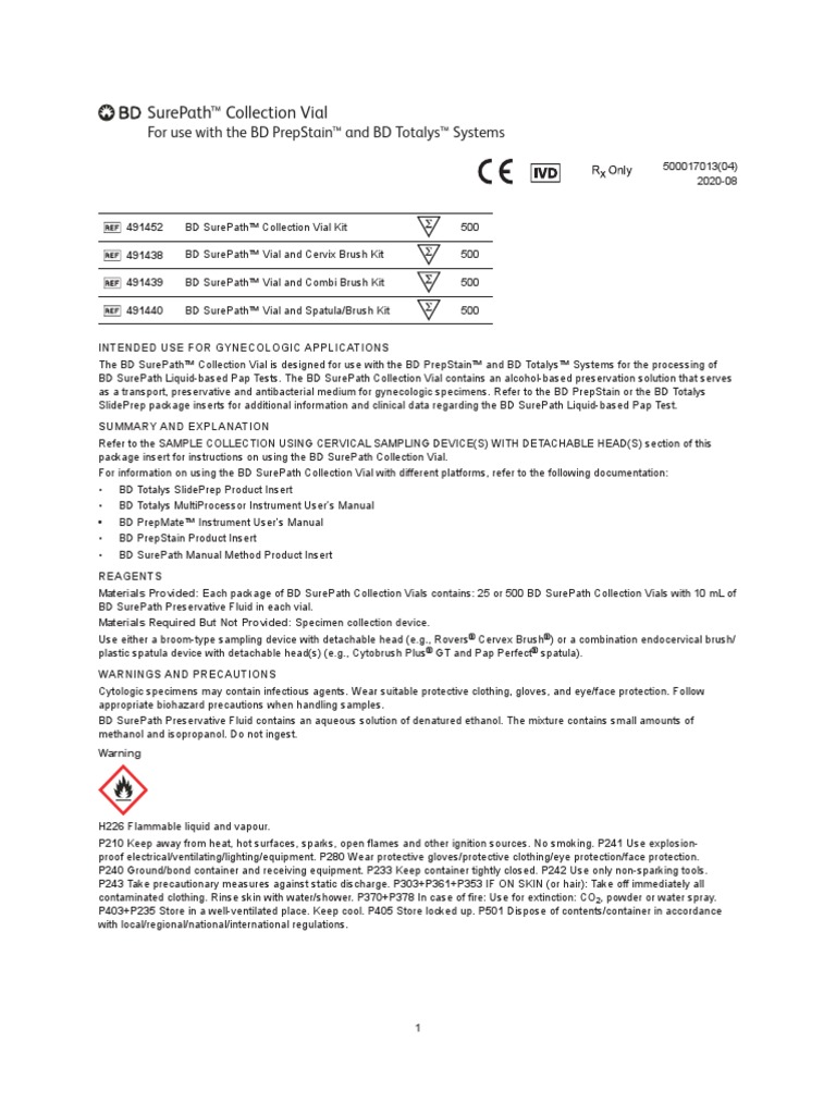 SurePath Collecction Vial 500017013 Rev4!08!2020 | PDF