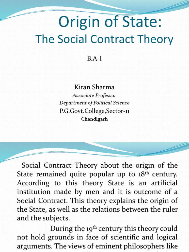 The Social Contract Theory: Origin of State | PDF | Social Contract ...