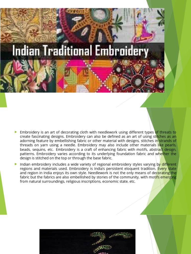Indian Traditional Embroidery Styles | PDF | Embroidery | Textiles