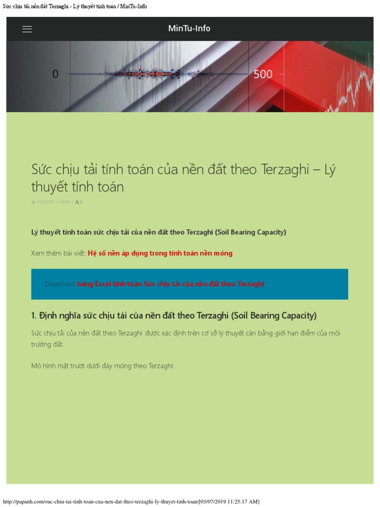 Sức chịu tải nền đất Terzaghi - Lý thuyết tính toán MinTu-Info | PDF