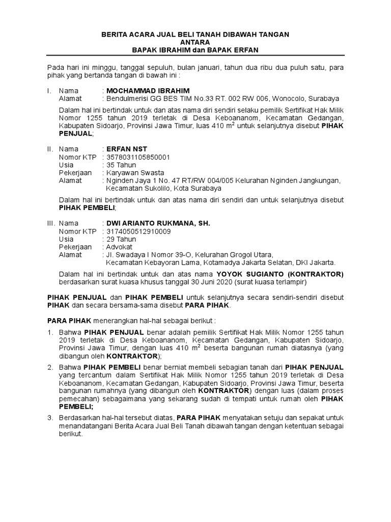 04 - Berita Acara Jual Beli Tanah Pak Irfan | PDF