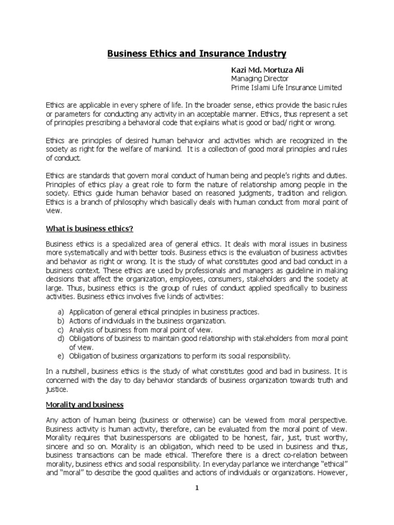 65 Business Ethics and Insurance Industry | Download Free PDF | Sales ...