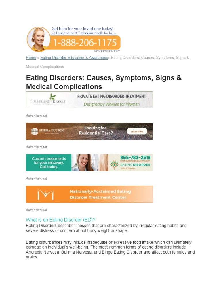 Eating Disorders: Causes, Symptoms, Signs & Medical Complications | PDF ...
