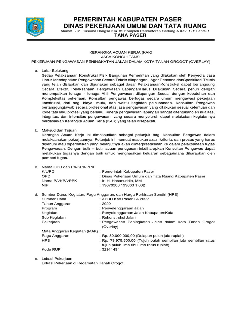 KAK PWS. .PK - JLN.DLM - Kota Tanah Grogot Overlay | PDF