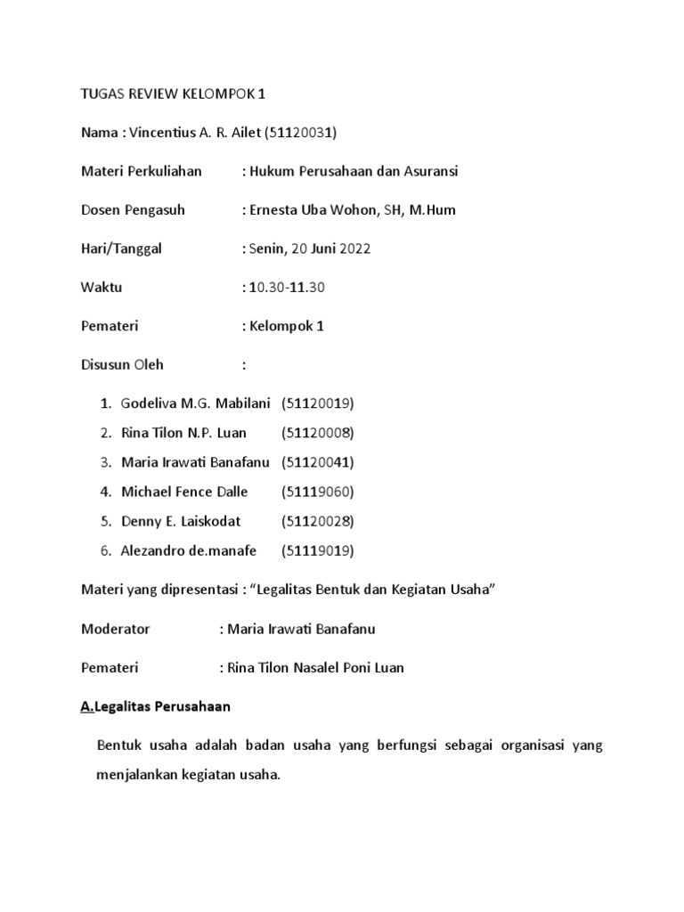 Tugass Review Kelompok 1 (51120031) | PDF
