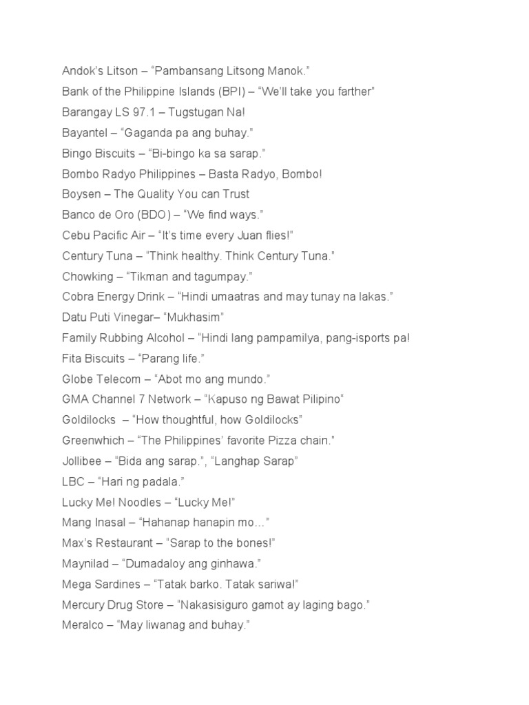 Famous Taglines in the Philippines | PDF | Economy Of Metro Manila ...