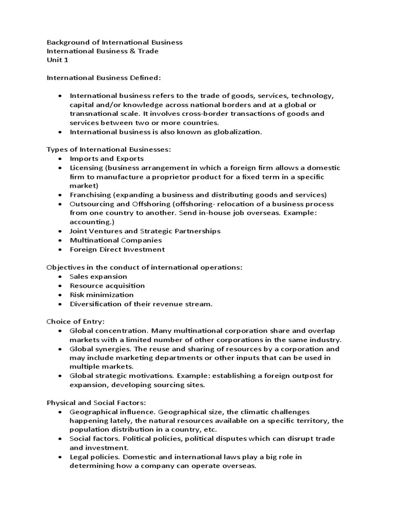 Background of International Business (Lecture) | PDF | International ...