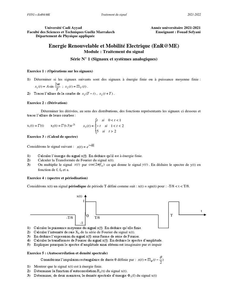 Serie1 21-22 | PDF | Densité spectrale de puissance | Science