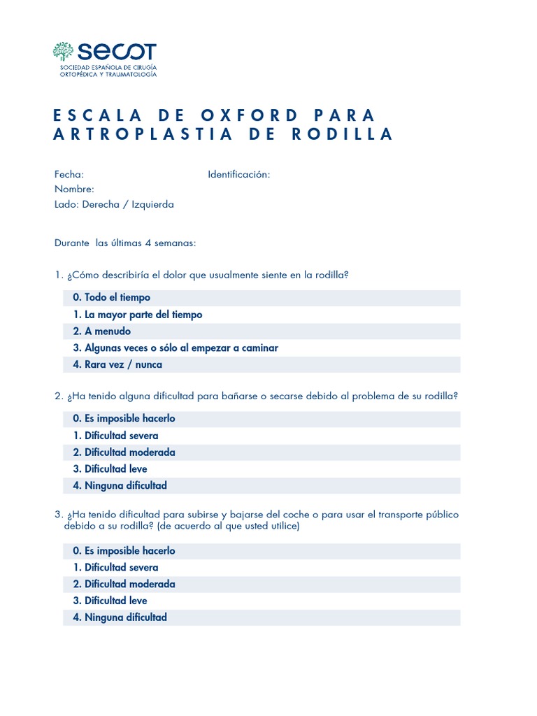 Escala de Oxford para Artroplastia de Rodilla | PDF