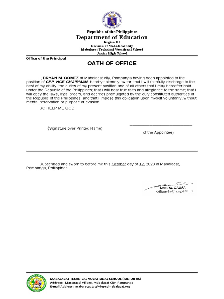 CPP Oath of Office 2020 2021 | PDF | Oath Of Office | Rules