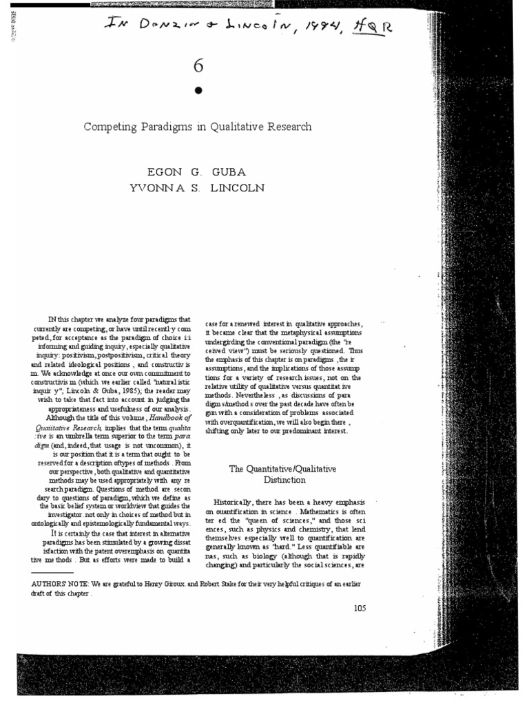 Guba Lincoln 1994 Competing Paradigms in Qualitative Research Handbook ...