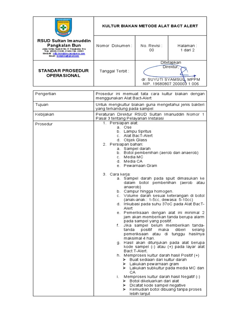 Prosedur Kultur Biakan Menggunakan Alat Bact-Alert untuk Mendeteksi ...