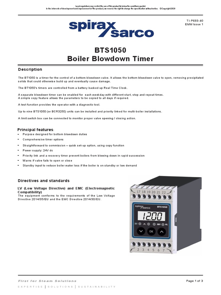 BTS1050 Boiler Blowdown Timer: Description | PDF | Electromagnetic ...