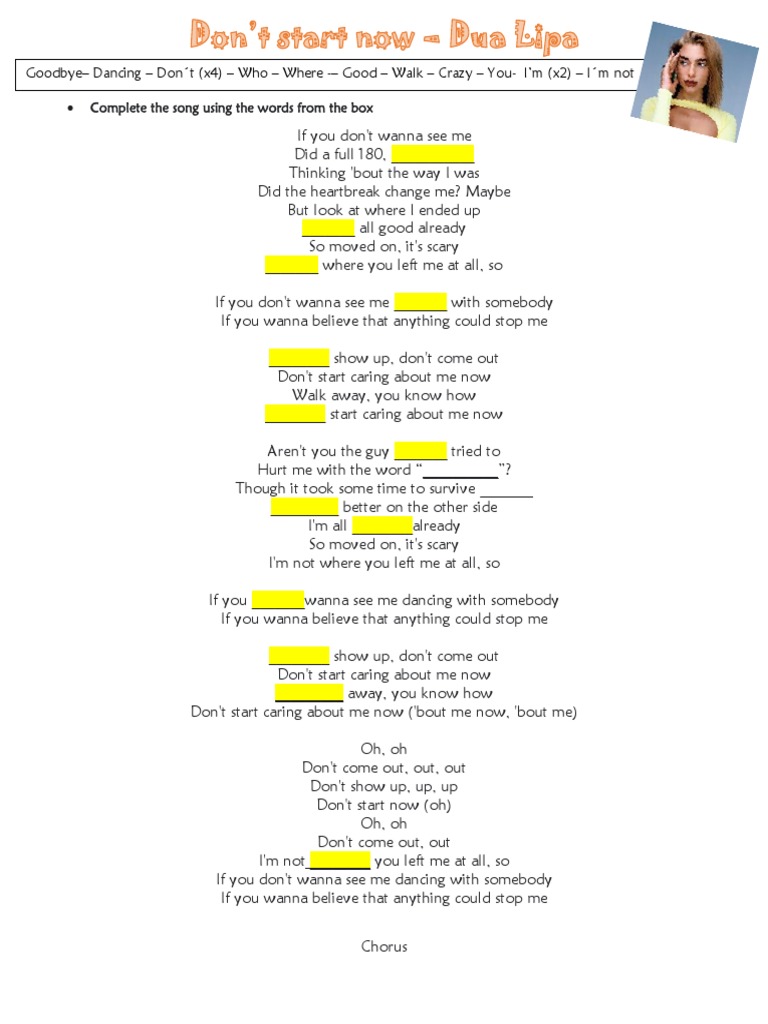 Complete Lyrics for "Don't Start Now" | PDF | Pop Songs | Songs