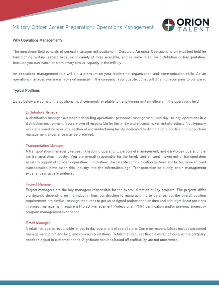 Military Officer Career Preparation: Operations Management ...