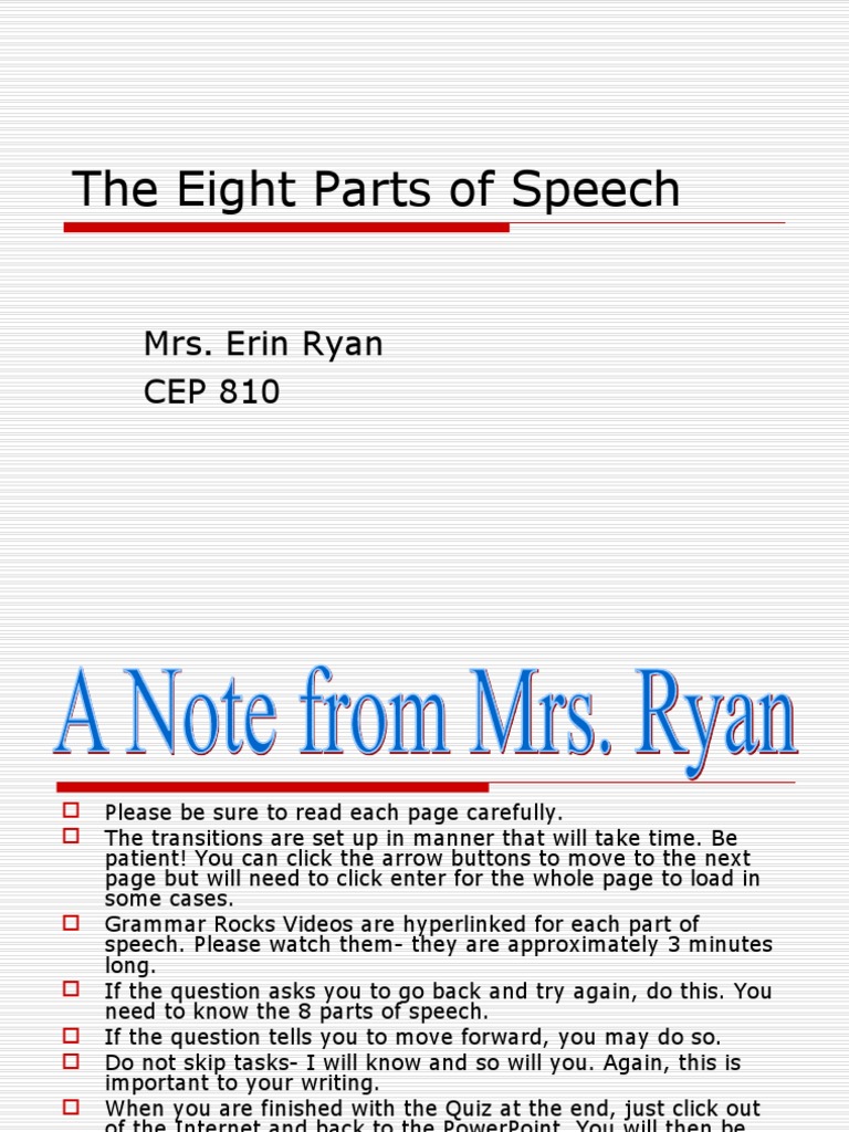 The Eight Parts of Speech Revised | PDF | Part Of Speech | Adverb