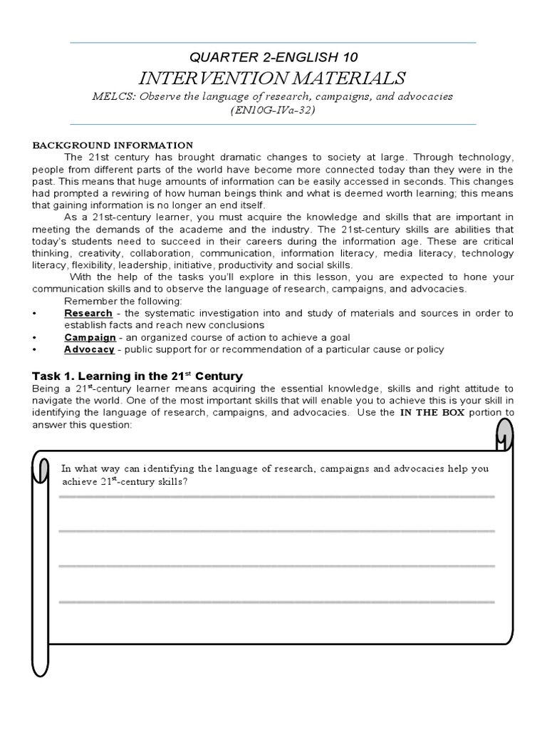 Intervention Activity Sheet 2nd Quarter | PDF | Learning | Cognition