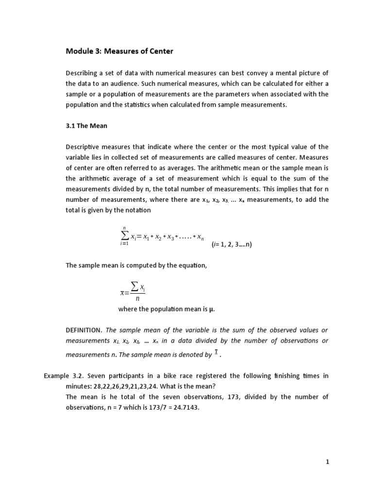 Measures of Center: Mean, Median & Mode | PDF | Mean | Mode (Statistics)