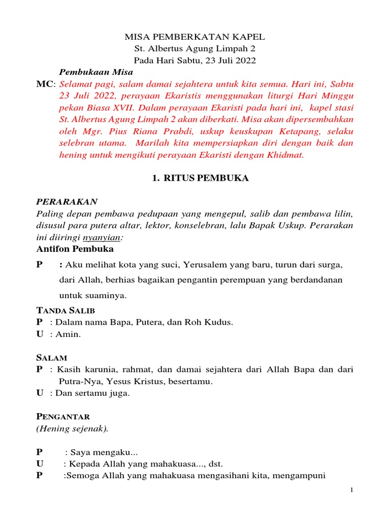 Untuk Pemberkatan Kapel Sekuningan | PDF