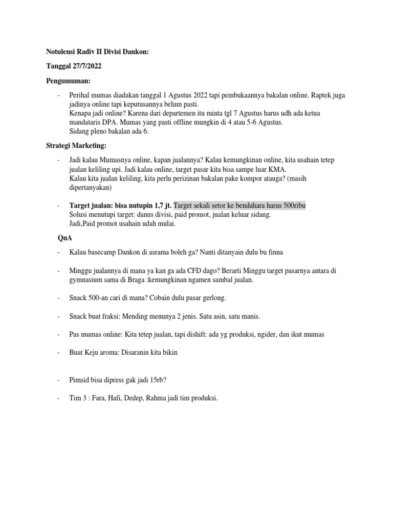 Notulensi Radiv II Divisi Dankon | PDF