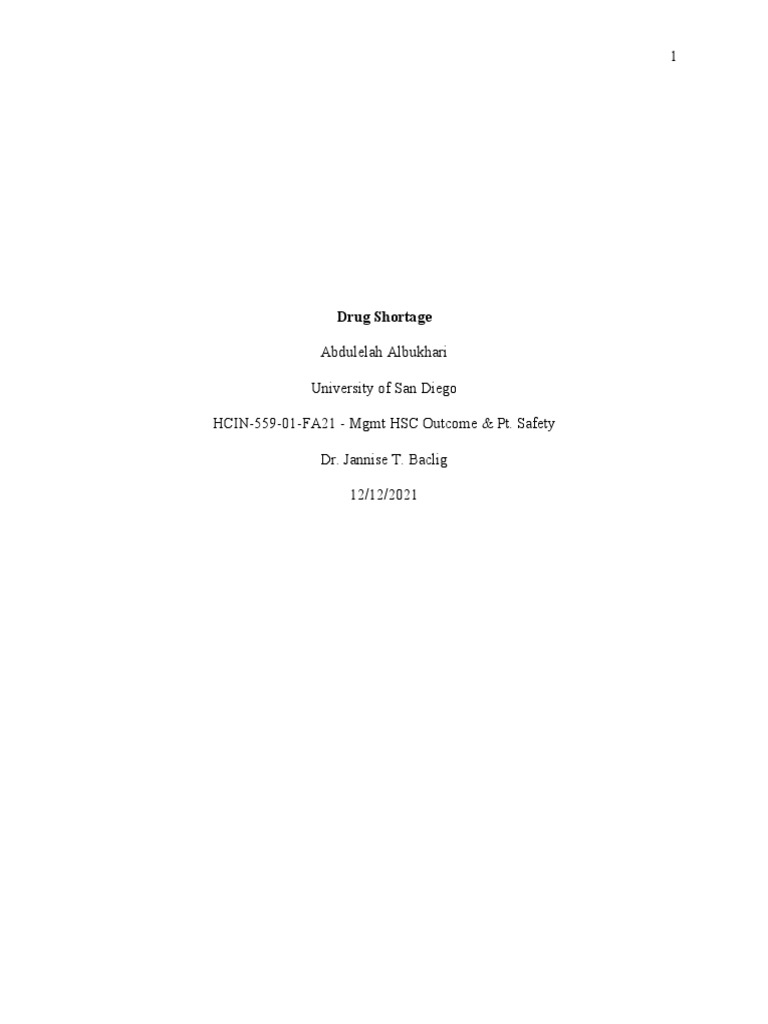 Drug Shortage | PDF | Patient Safety | Generic Drug