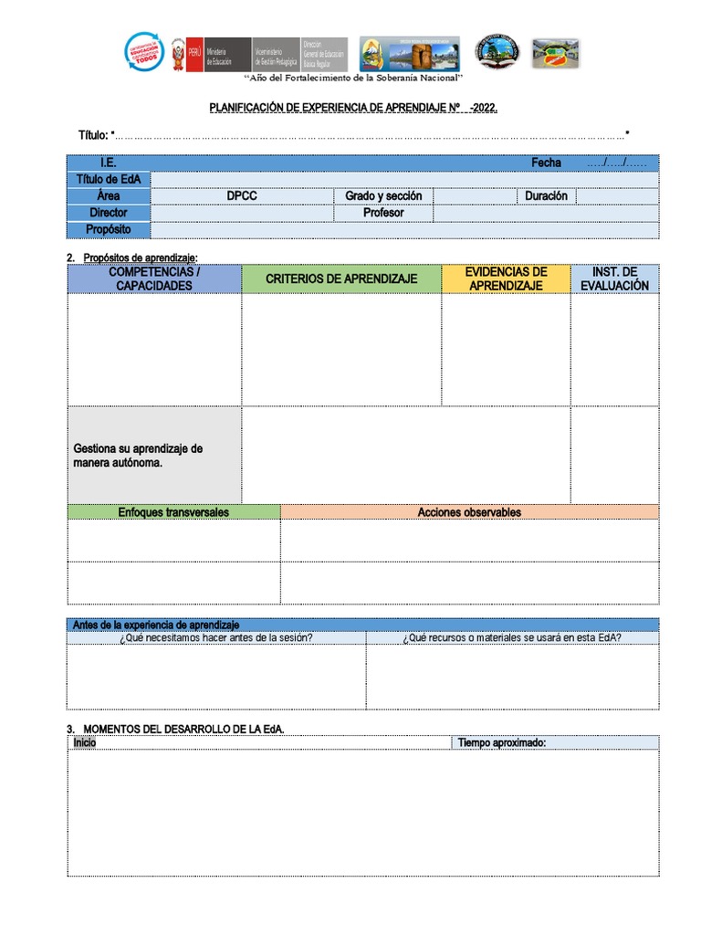 Planificación de Aprendizaje DPCC 2022 | PDF
