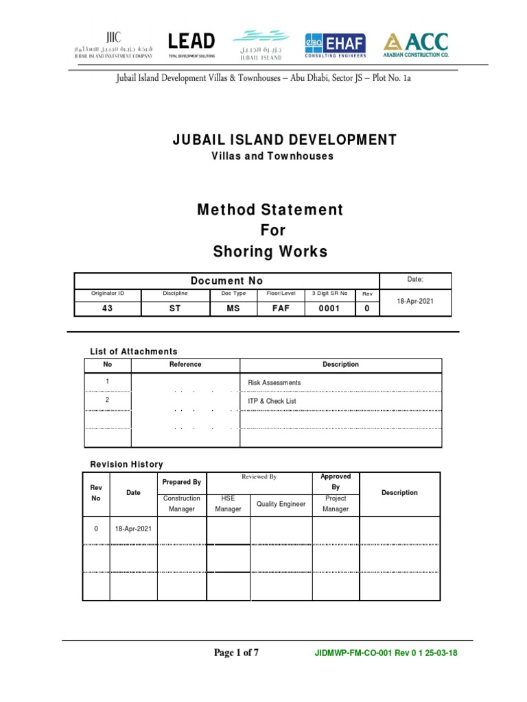 Shoring Works Method Statement | PDF