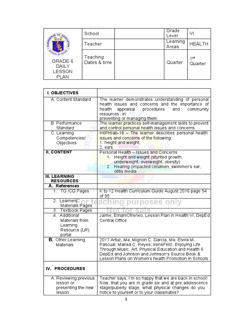 HEALTH Grade 6 | PDF | Ear | Obesity