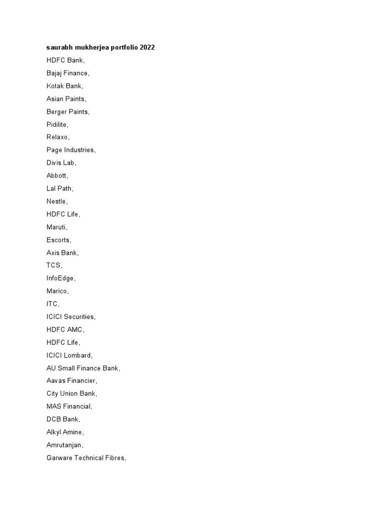 Saurabh Mukherjea Portfolio 2022 | PDF