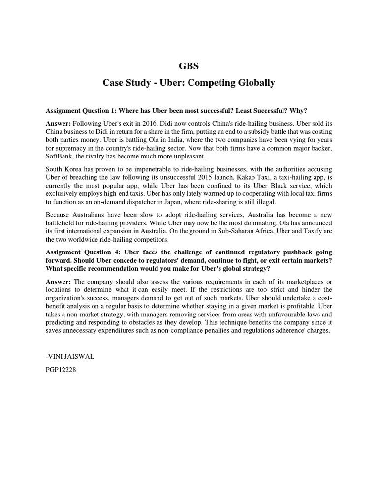 GBS Case Study - Uber: Competing Globally | PDF