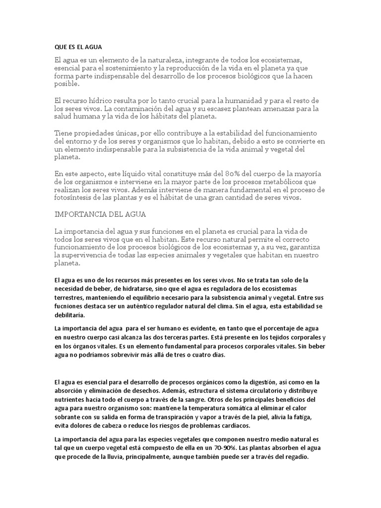 Que Es El Agua | PDF | Agua | Organismos