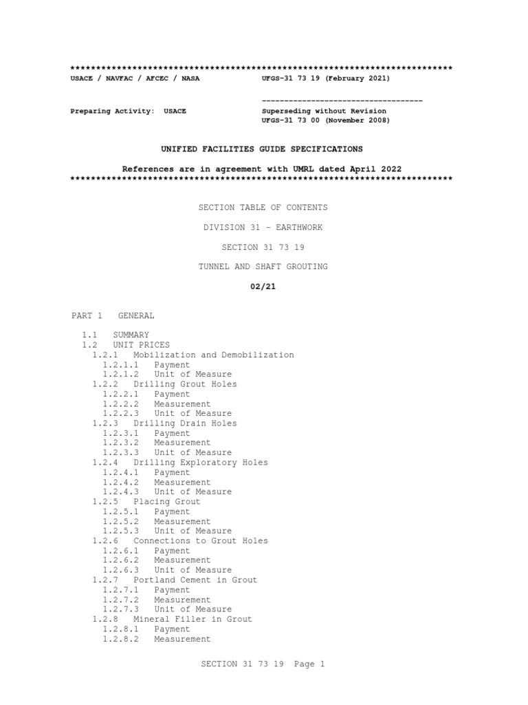 UFGS 31 73 19 USACE Specifications | PDF | Concrete | Pump