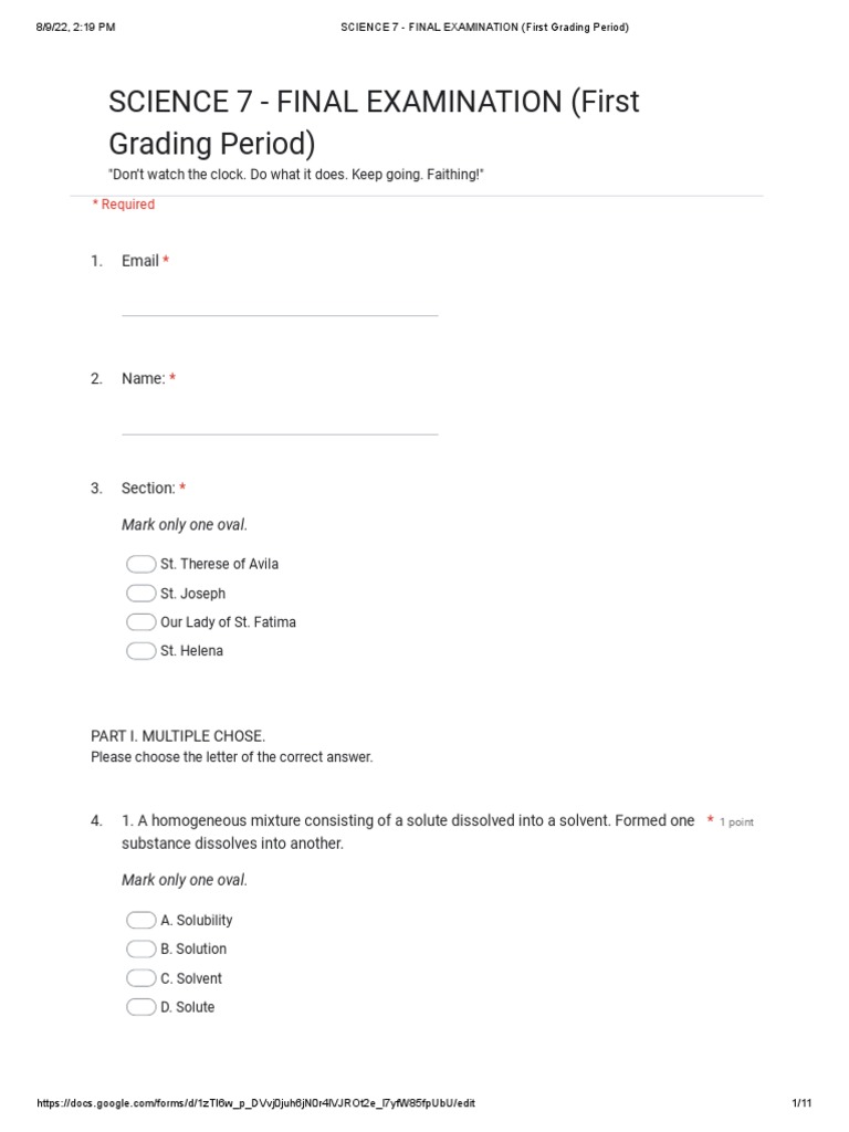 Grade 7 - Science - Final Examination | PDF | Solubility | Liquids