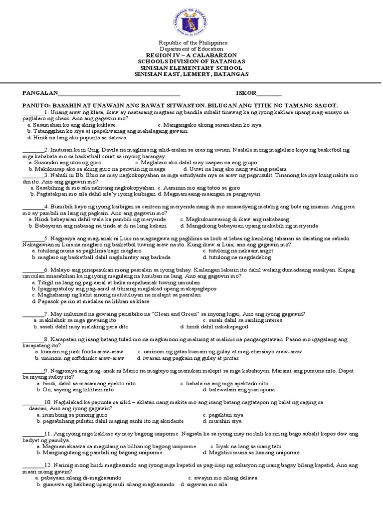 PRE-TEST_ESP 6 | PDF