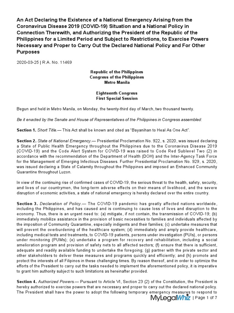 Bayanihan To Heal As One Act | PDF | Medical Device | State Of Emergency