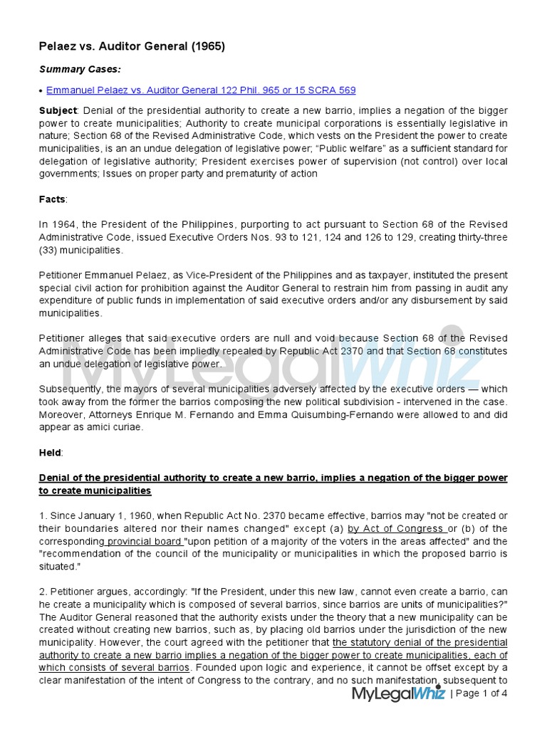 Pelaez vs. Auditor General Case Summary | PDF | Presidents Of The ...