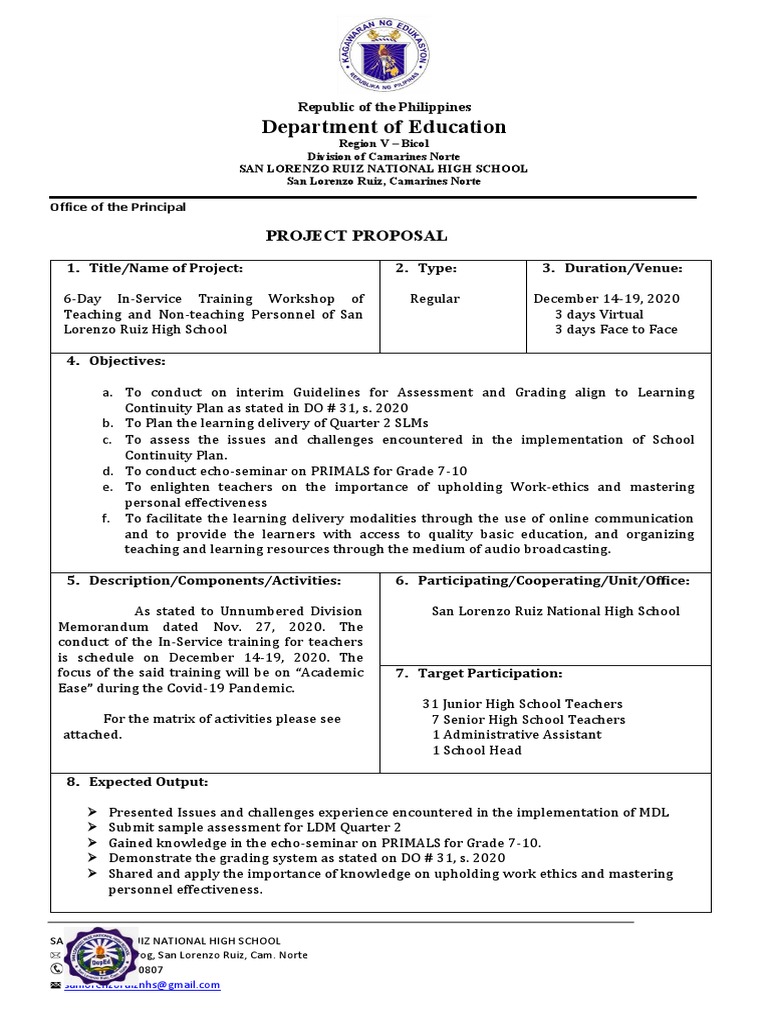 Department of Education: Project Proposal | PDF | Learning