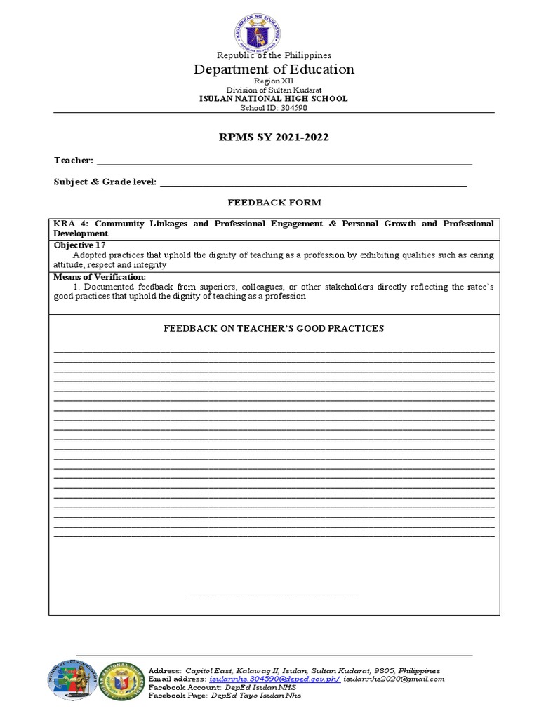 Documented Feedback Form Obj 17 | PDF | Business