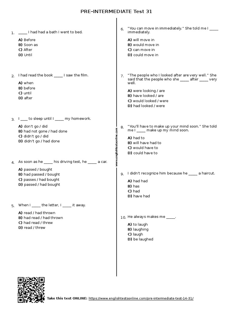 1214 Pre Intermediate Test 31 | PDF