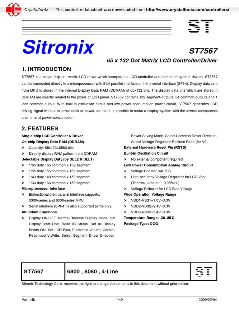 Single-Chip 65 x 132 Dot Matrix LCD Controller/Driver Datasheet: ST7567 | PDF | Dynamic Random ...