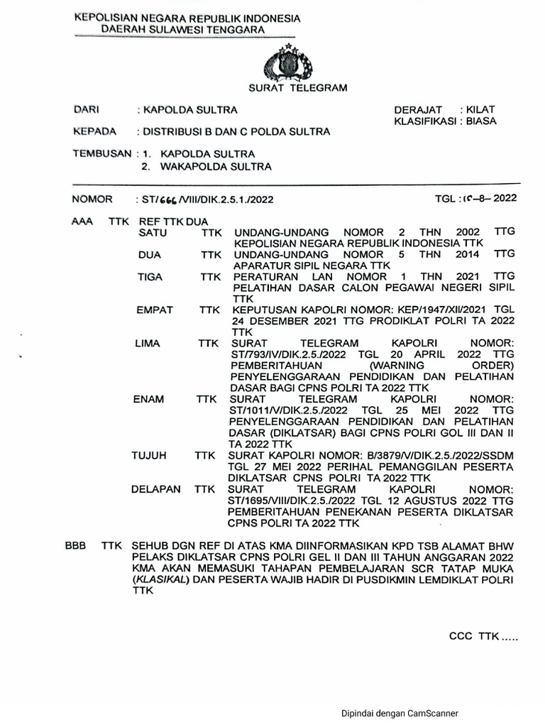 ST 666 Penekanan Diklatsar Cpns Polri Ta 2022 | PDF