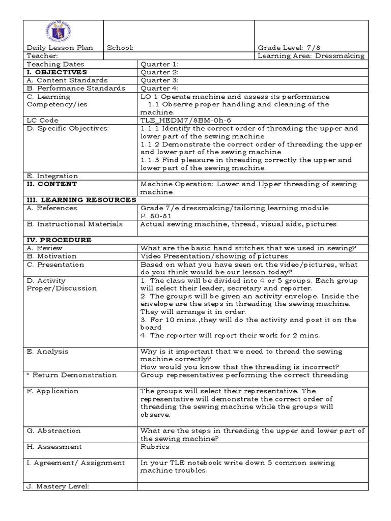 LO4 LP 1-9 | PDF | Learning | Sewing