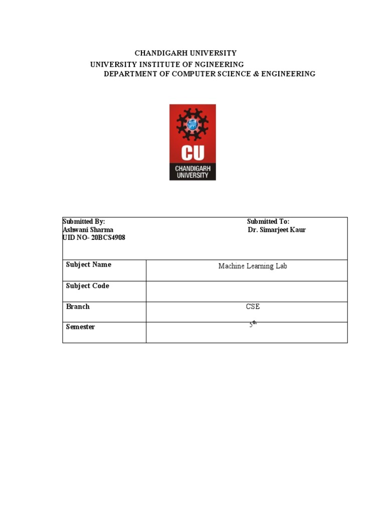 Chandigarh University University Institute of Ngineering Department of Computer Science ...