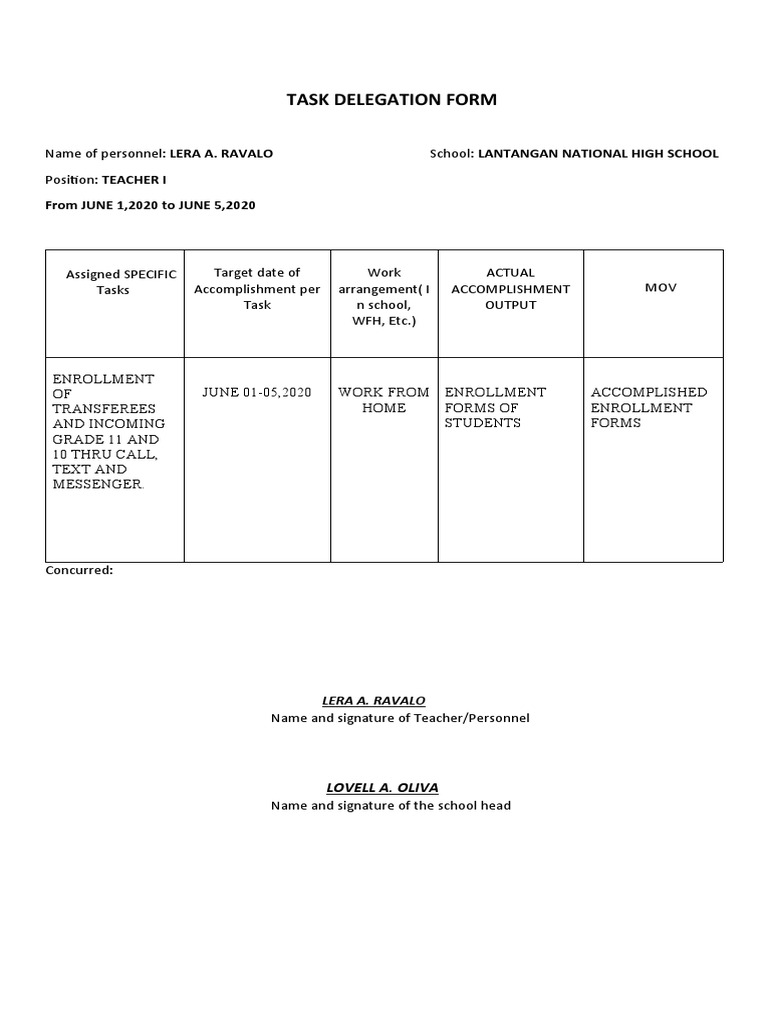 Task Delegation Form | PDF | Learning