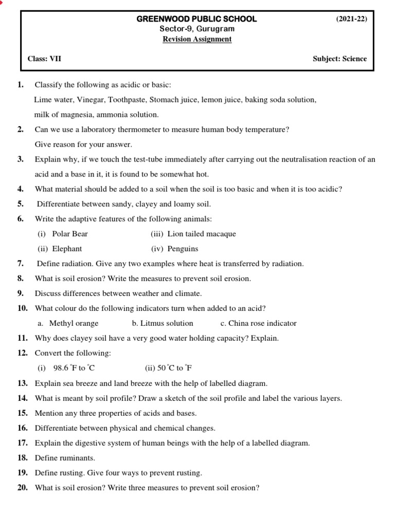 Science Revison Assignment | PDF