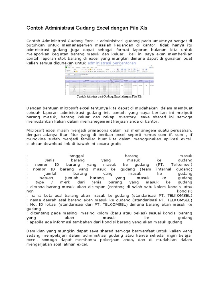 Contoh Administrasi Gudang Excel Dengan File | PDF