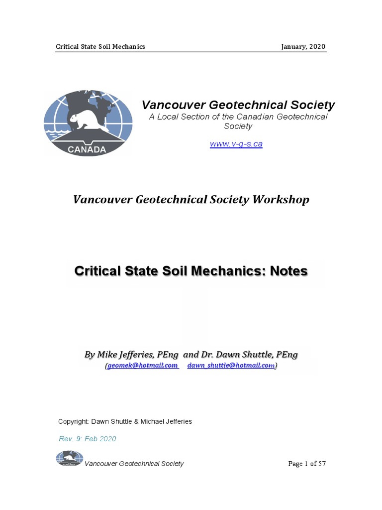 Vancouver Geotechnical Society: Critical State Soil Mechanics: Notes ...